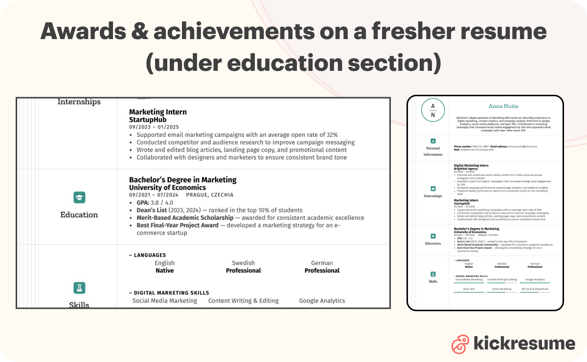 How To List Awards And Achievements On A Resume [ Examples] Kickresume